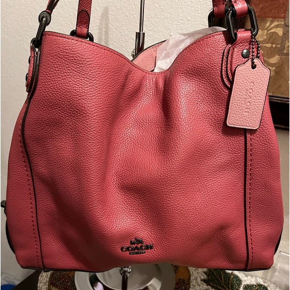 Coach | Bags | Coach Dark Pink Large Leather Shoulder Bag Light Pink ...